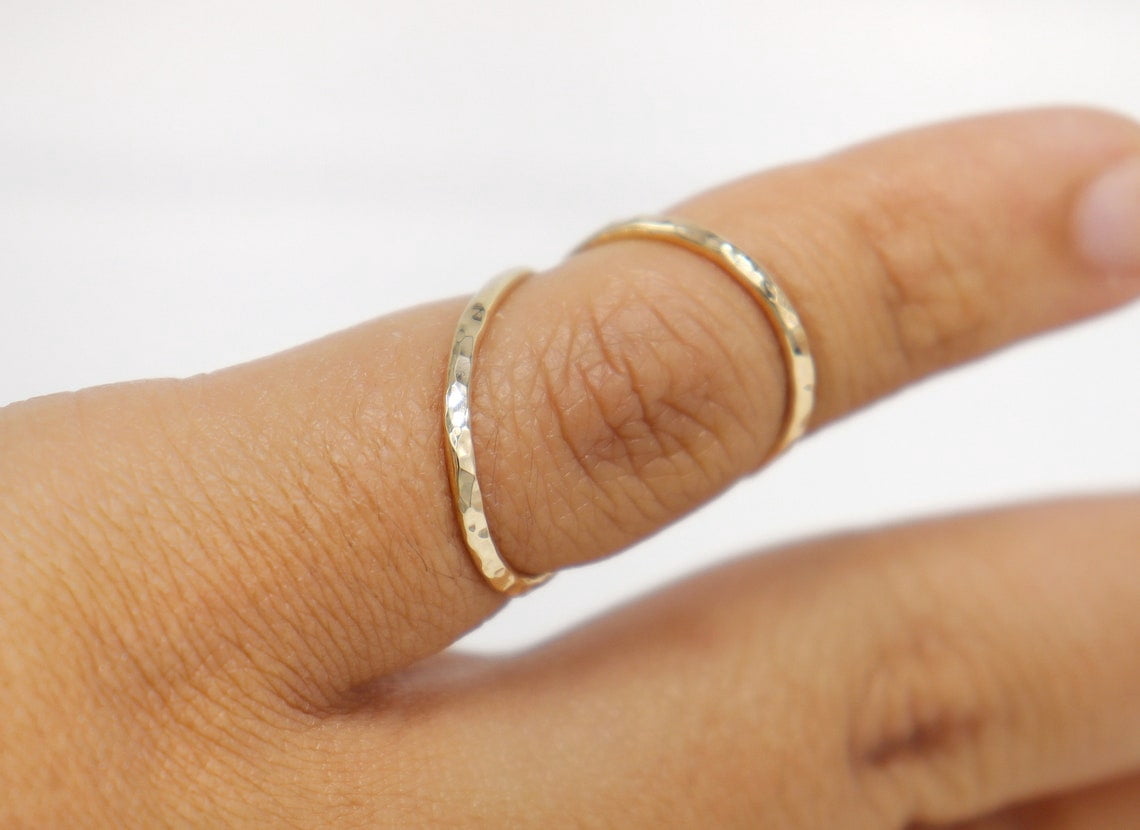 14K Yellow Gold Filled Thin Hammered Splint Ring | Adjustable Splint ...