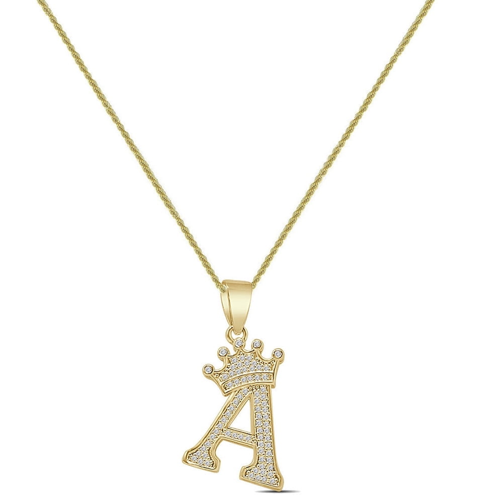 14K Yellow Gold Finish 1.00 Cwt. Simulated Diamond Crown Face Initial ...