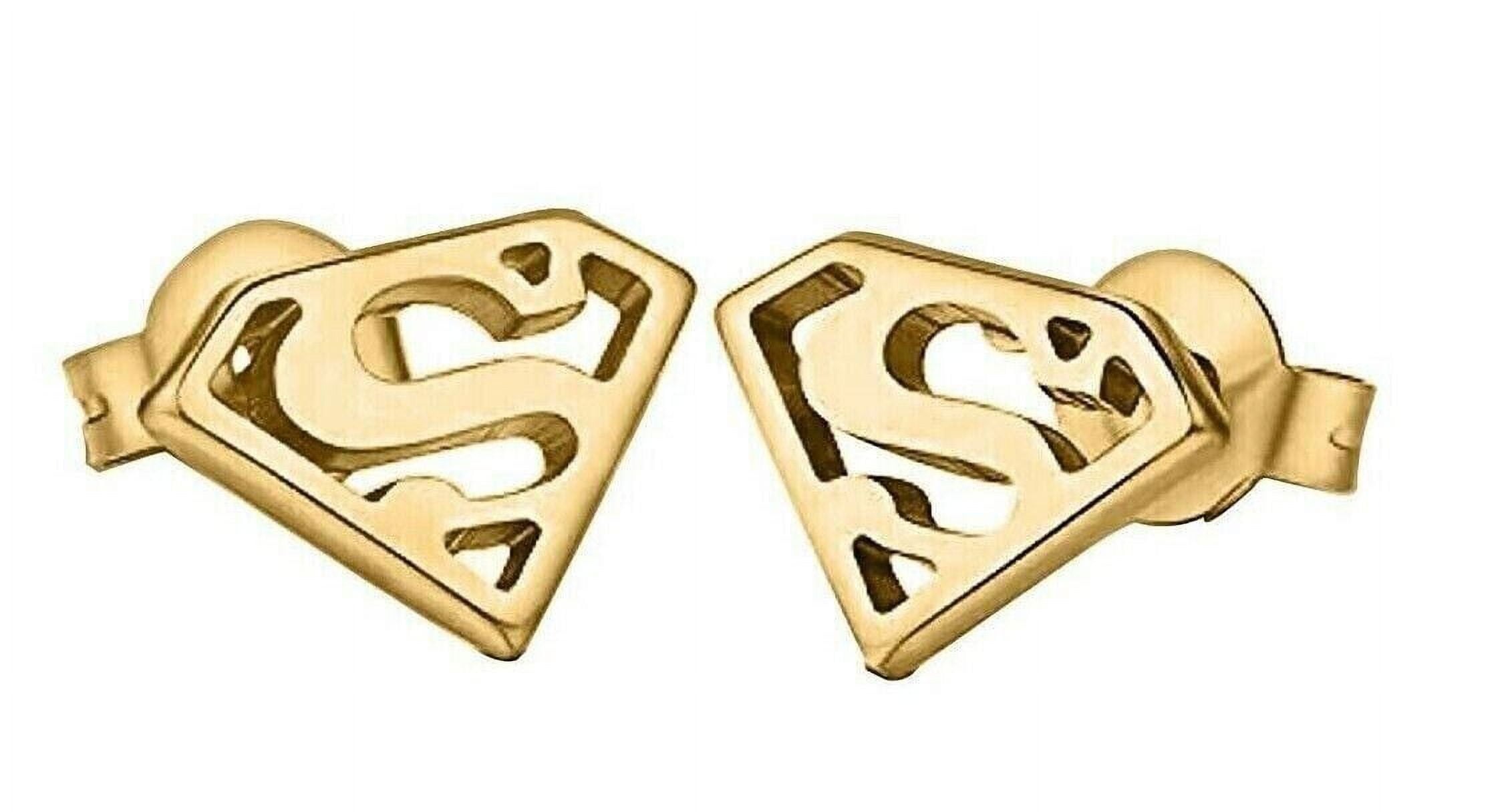 14K Yellow Gold Finish 925 Silver Superman Shape Earrings Stud Womens ...