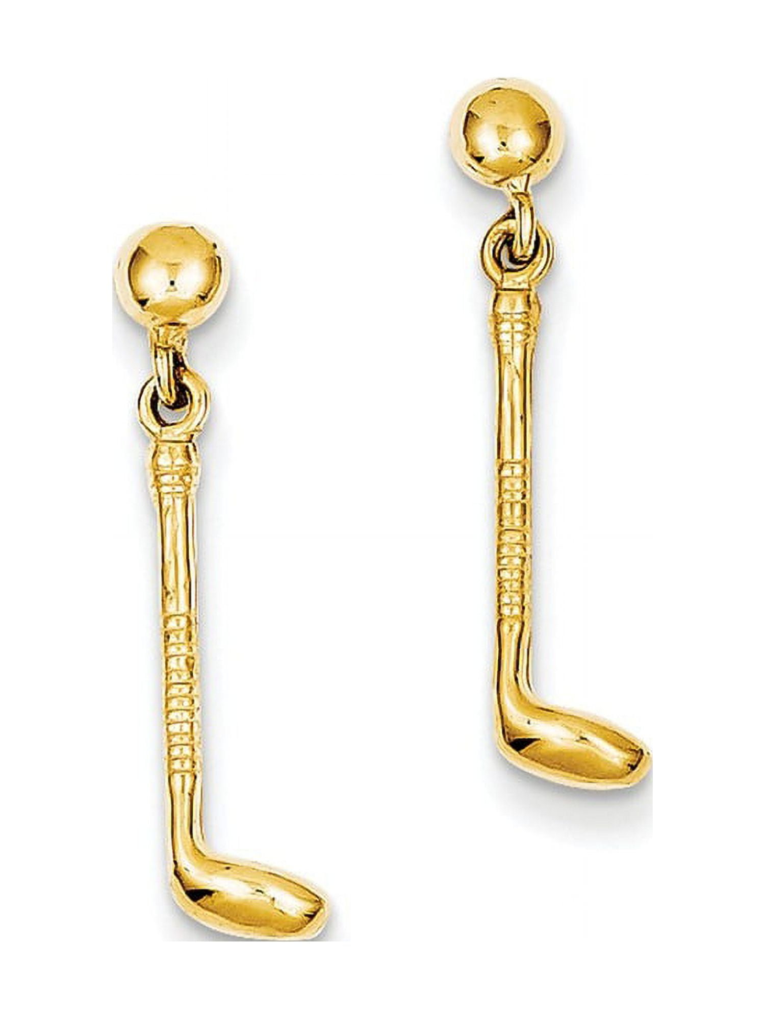 14K Yellow Gold Sports Golf Club Dangle Earrings (23mm x 5mm) - Walmart.com