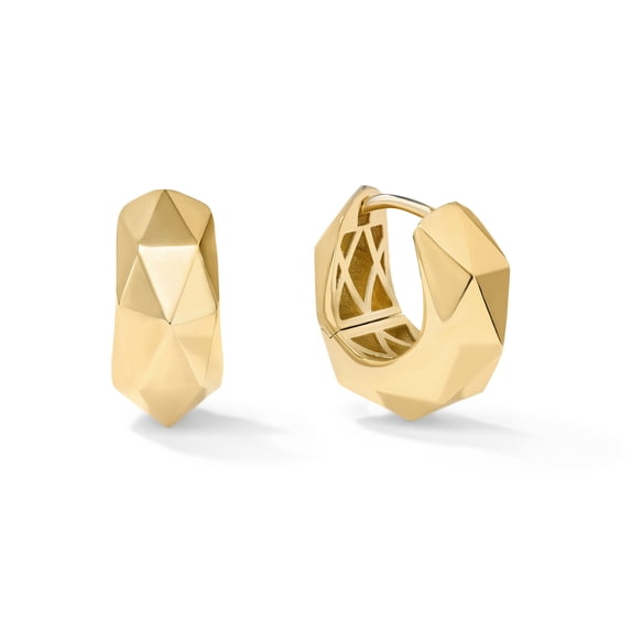 14K Yellow Gold High Polish Faceted Huggie Hoop Earrings for Women – 5/ ...