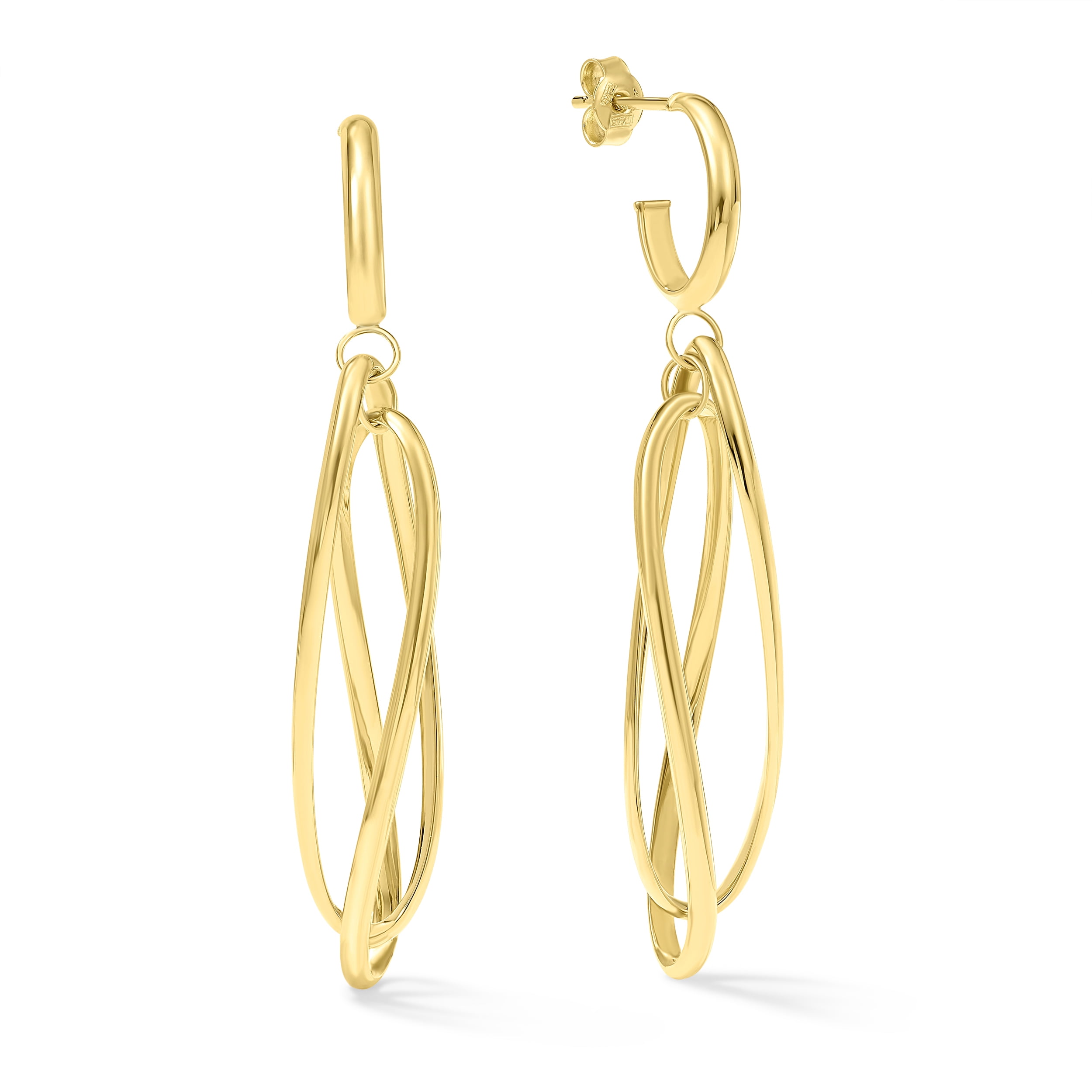 14K Yellow Gold High Polish “J” Twist Oval Post Earrings, Double Row ...