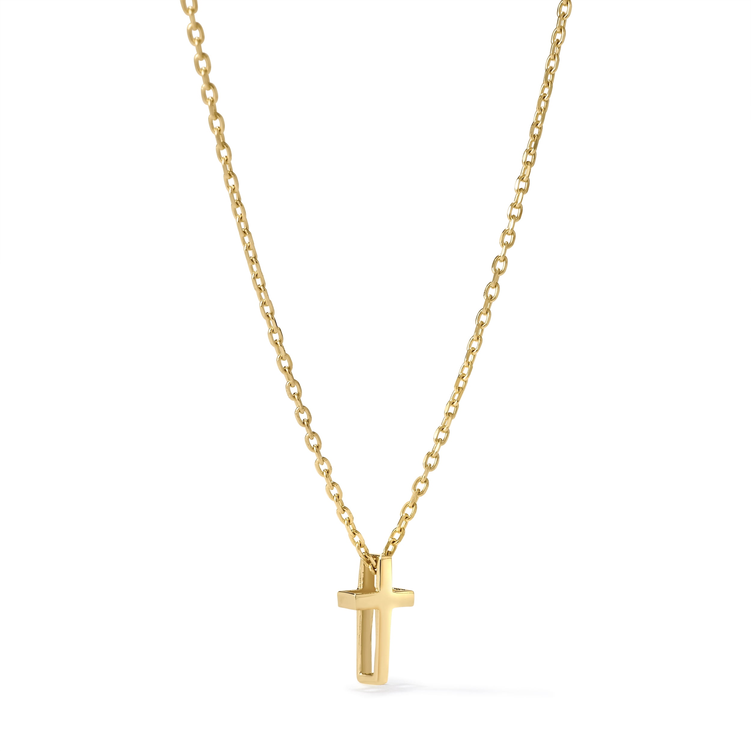 14K Yellow Gold High Polish Open Cross Charm Necklace for Women ...