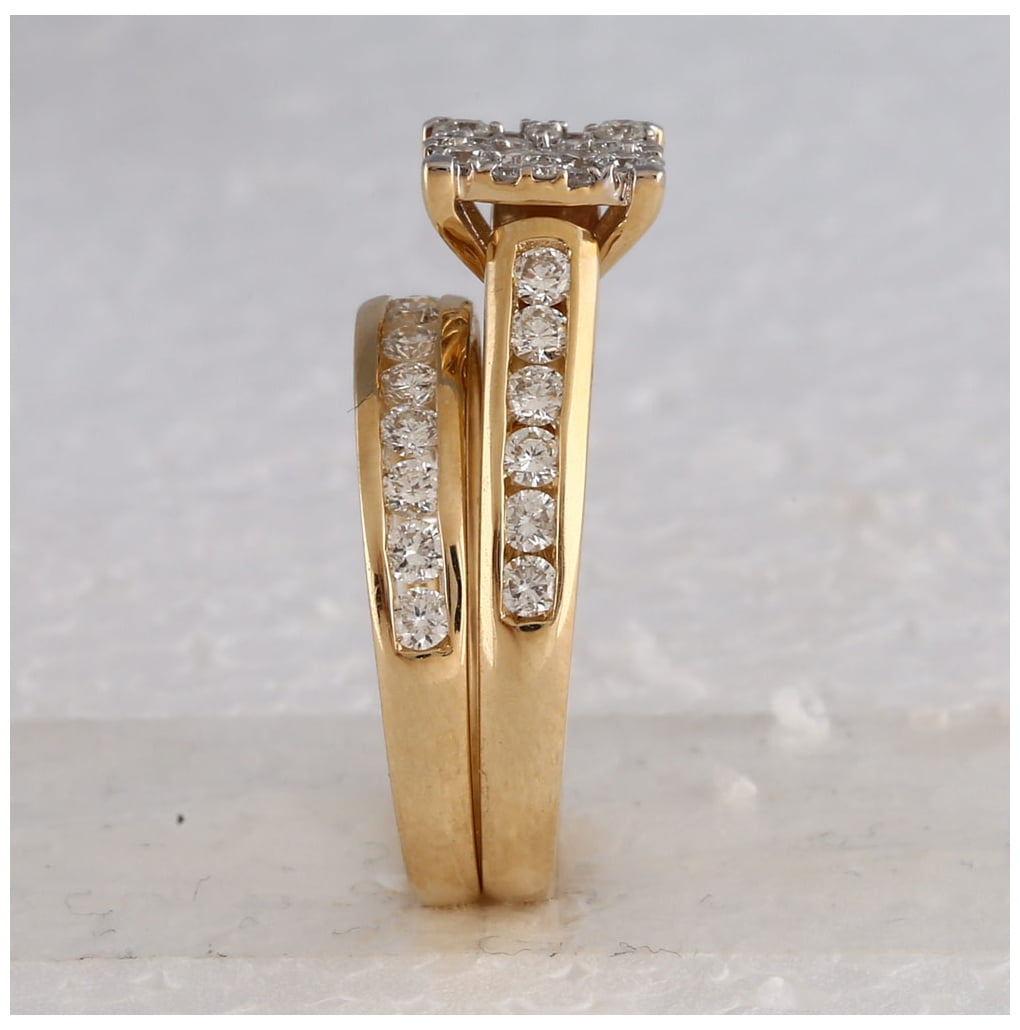14K Yellow Gold His Hers Round Diamond Cluster Matching Wedding Set 1-3 ...