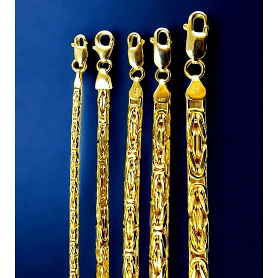 14K Yellow Gold Hollow Byzantine Square Chain Bracelet Necklace Men ...