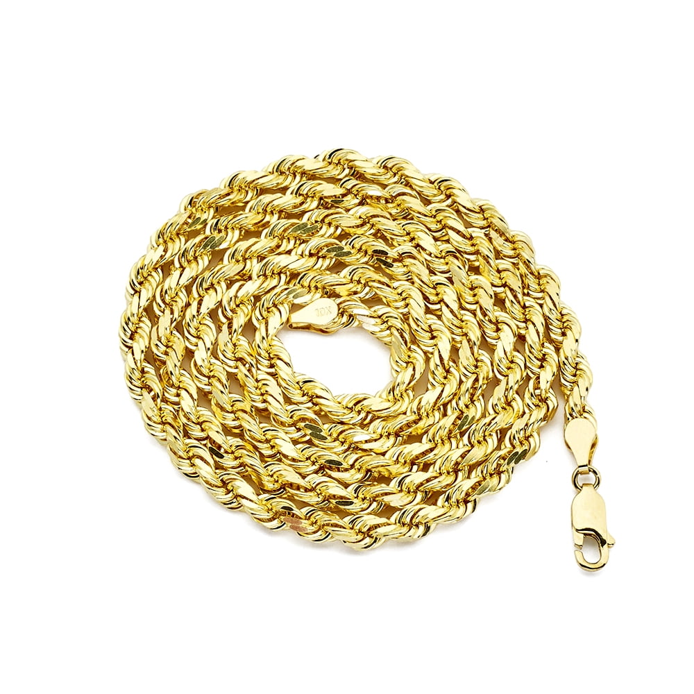 14K Yellow Gold Hollow Rope Chain Necklace (5mm, 24 inch) - Walmart.com