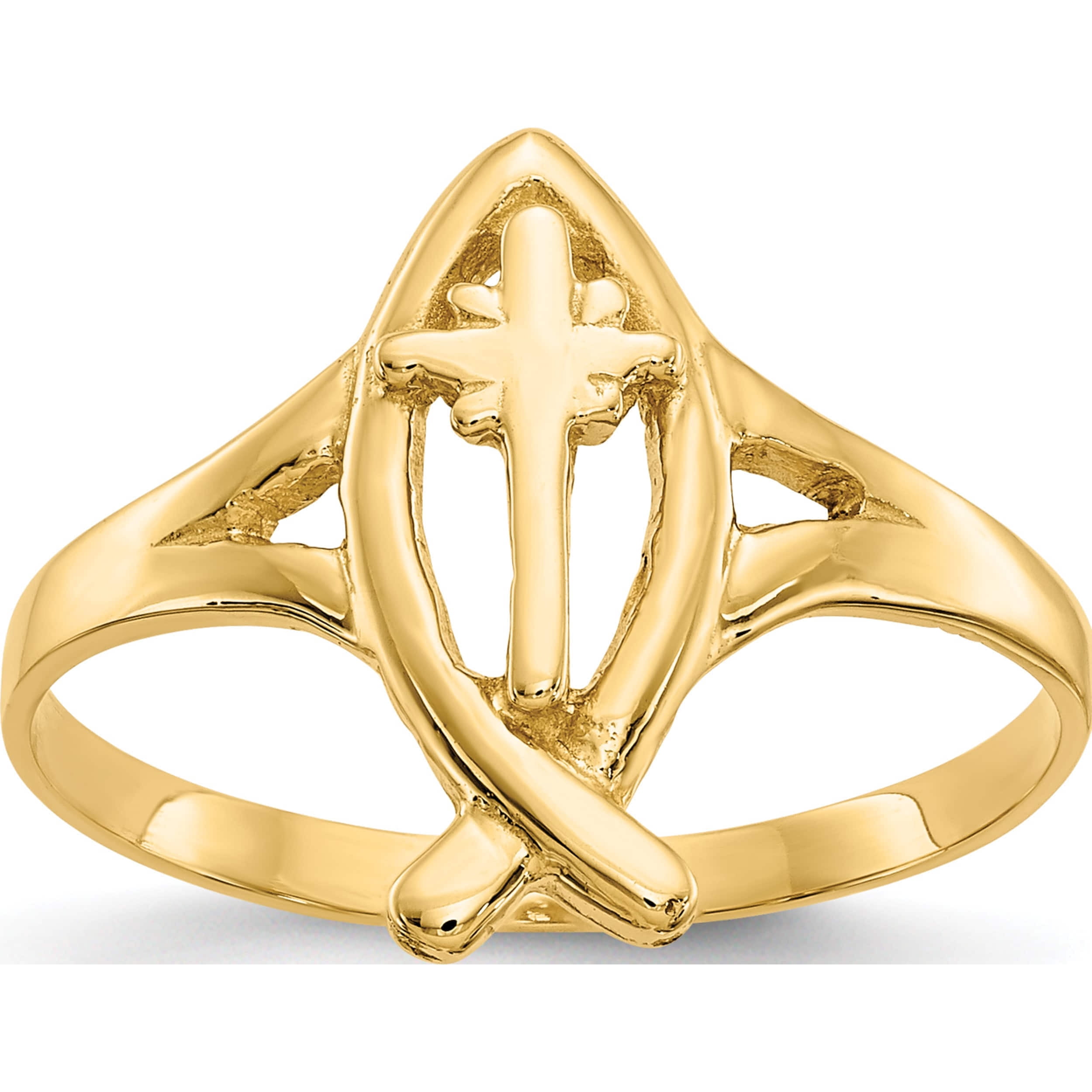 14K Yellow Gold Ichthus With Cross Ring (Size 6) Made In Peru k3947 ...
