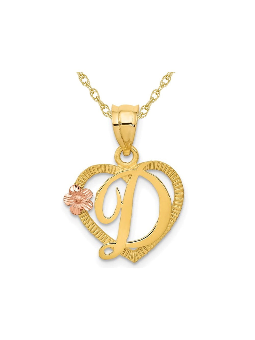 14K Yellow Gold Initial -D- Heart Necklace Pendant Charm with Chain for ...