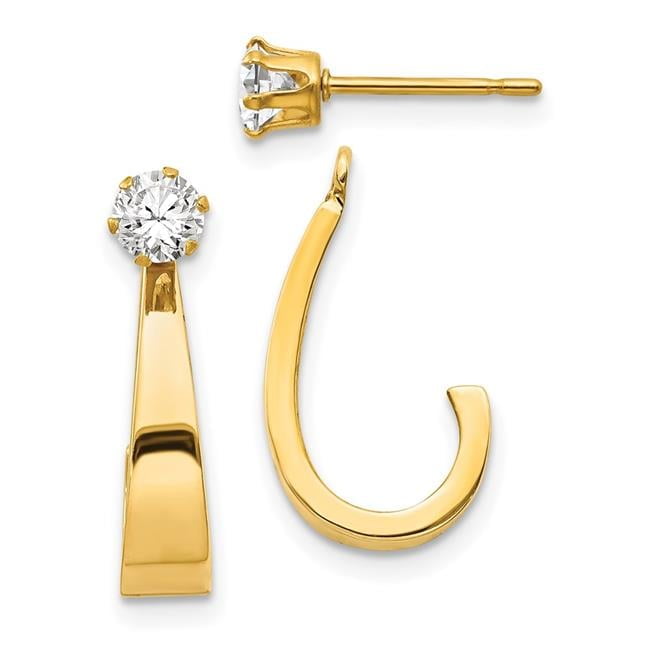 14K Yellow Gold J Hoop with CZ Stud Earring Jackets - Walmart.com