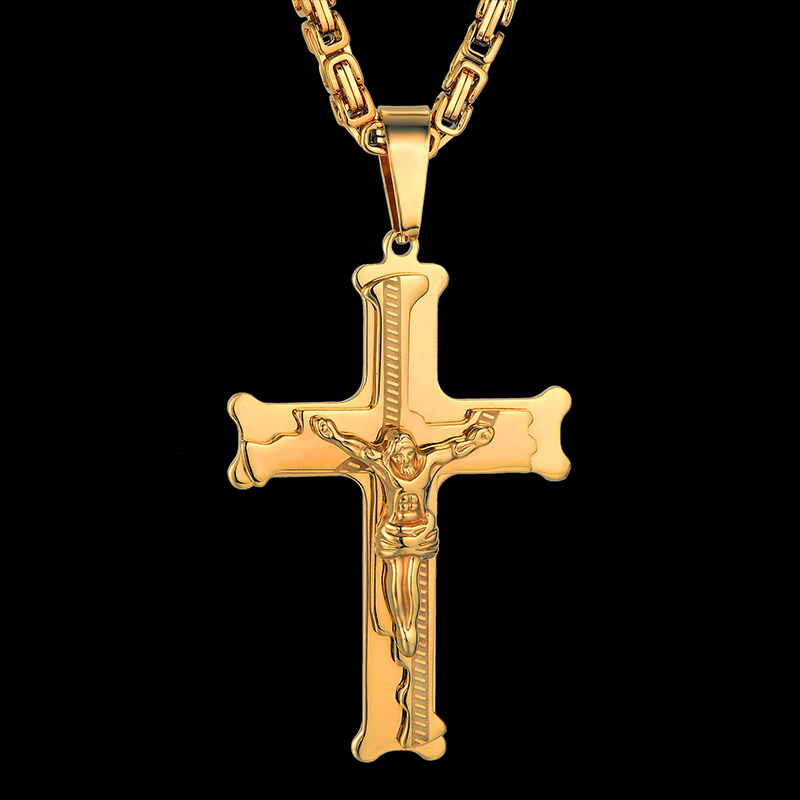 14K Yellow Gold Male Byzantine Chain & Pendant,20" 23" 26" Mens Golden ...