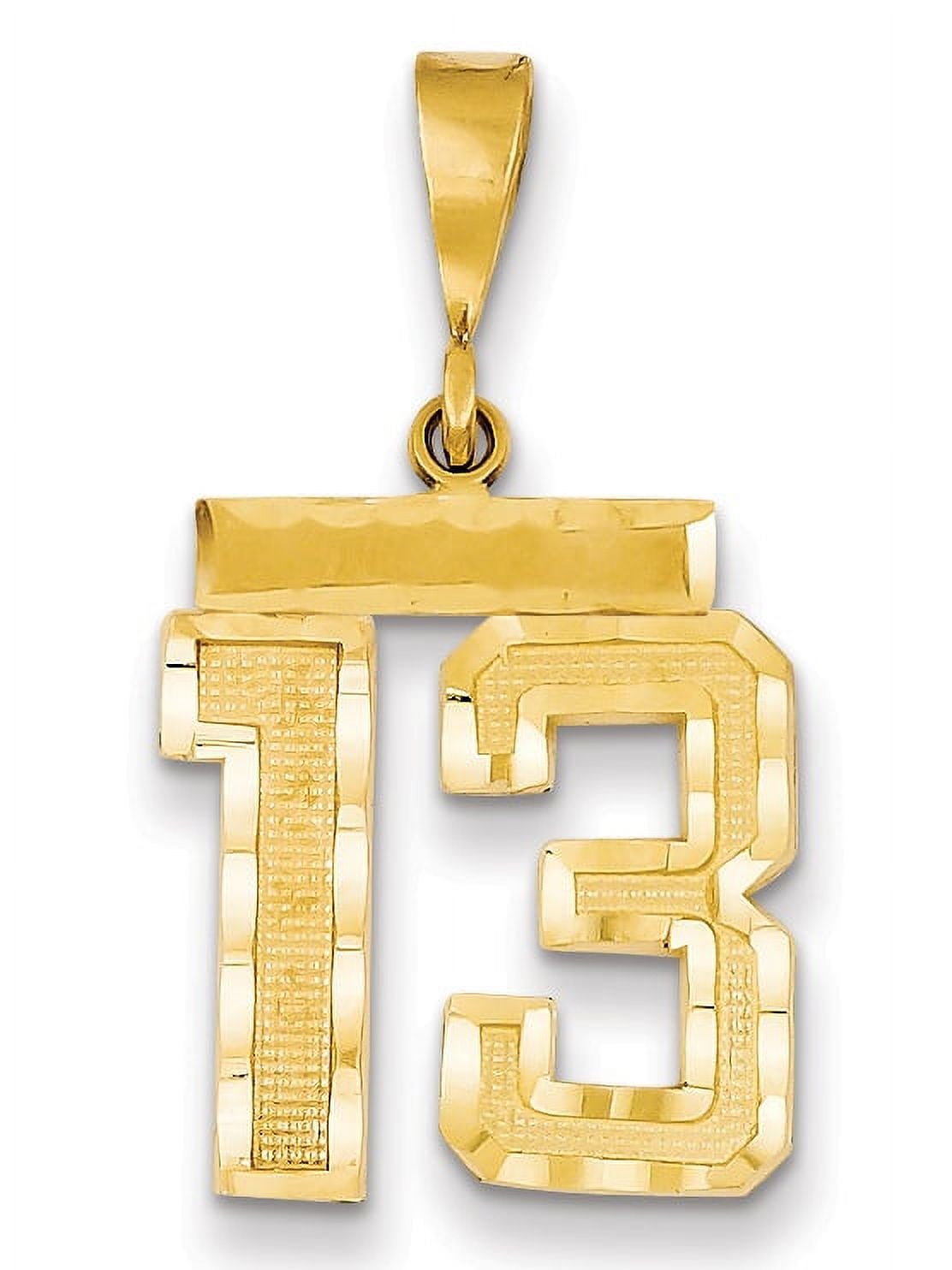 14K Yellow Gold Medium Diamond-Cut Number 13 Charm Made In United ...