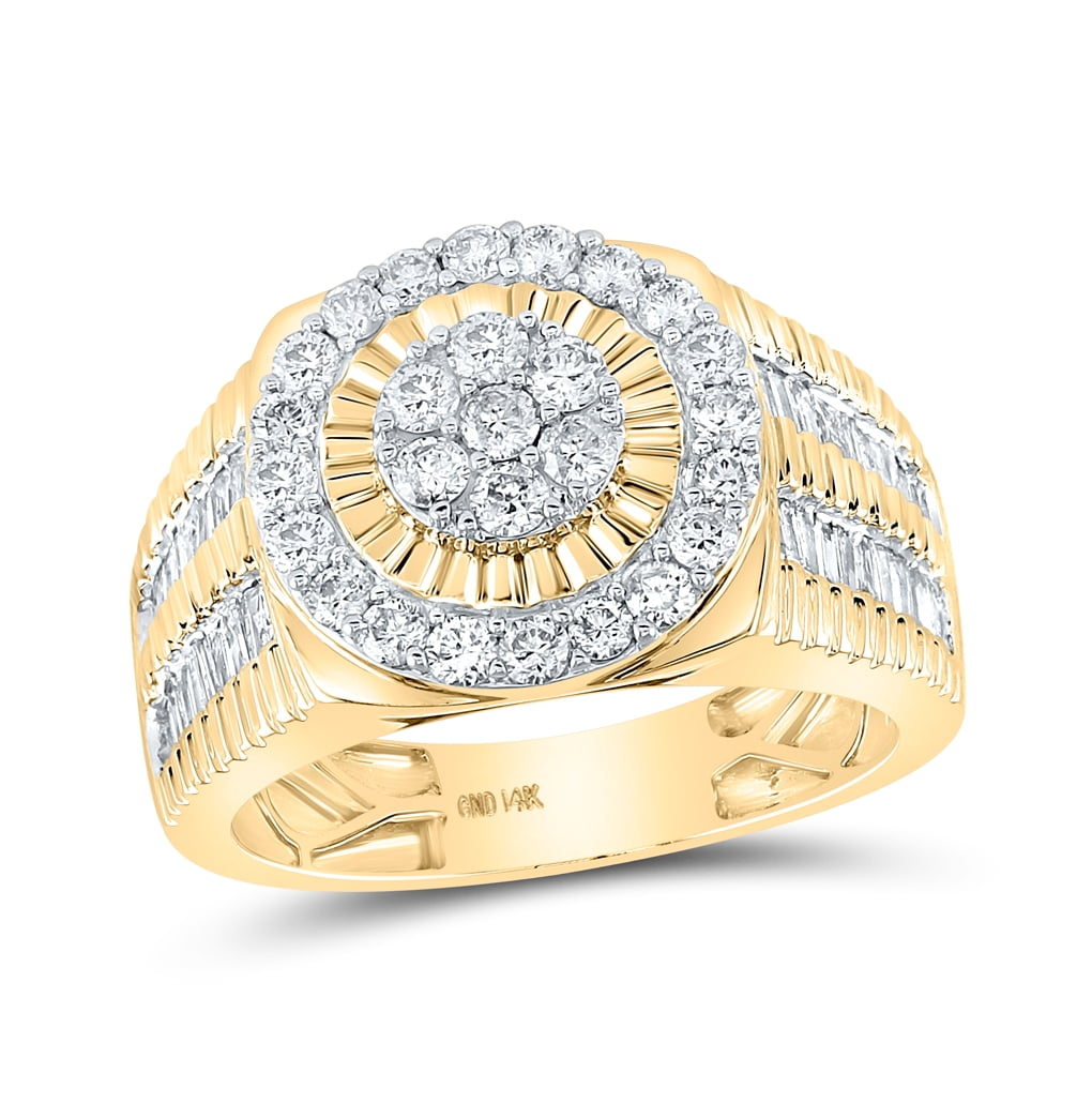 14K Yellow Gold Mens Round Diamond Fluted Flower Cluster Ring 1-3/4 ...