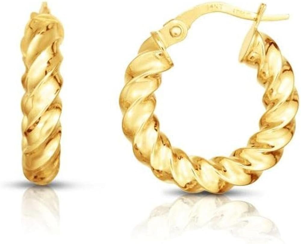14K Yellow Gold Mini Twist Hoop Earring with Hinged Closure - Walmart.com