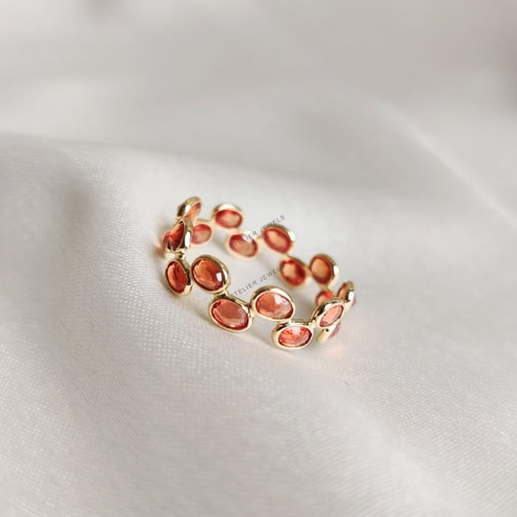 14K Yellow Gold Natural Orange Sapphire Ring, Dainty Gemstone Stacking ...