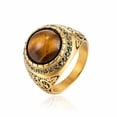 14K Yellow Gold Natural Tiger Eye Rings for Men Women Gift Flower ...
