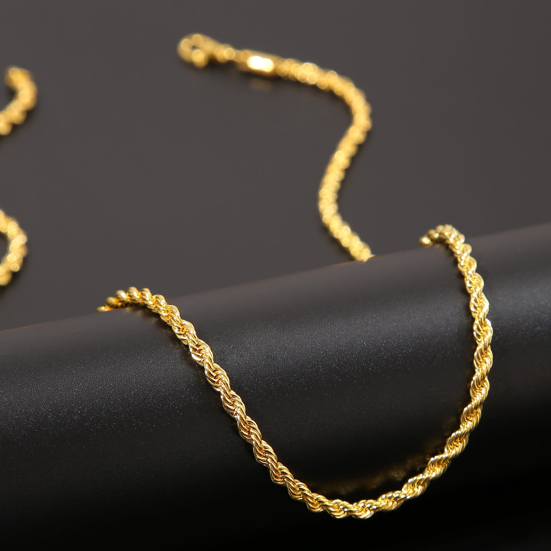 14K Yellow Gold Necklace 3MM Twisted Rope Twist Chain for Men Women ...