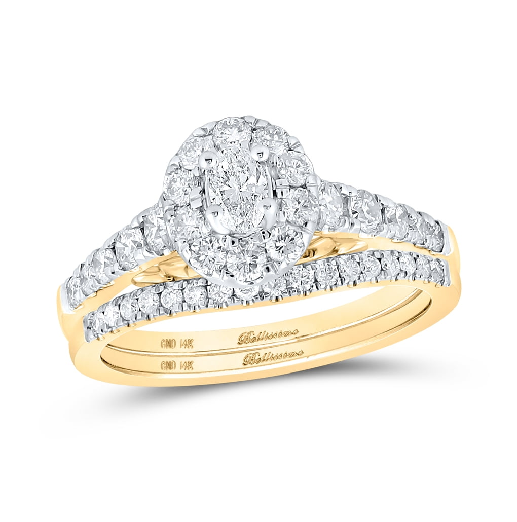 14K Yellow Gold Oval Diamond Halo Bridal Wedding Ring Band Set 1 Cttw ...