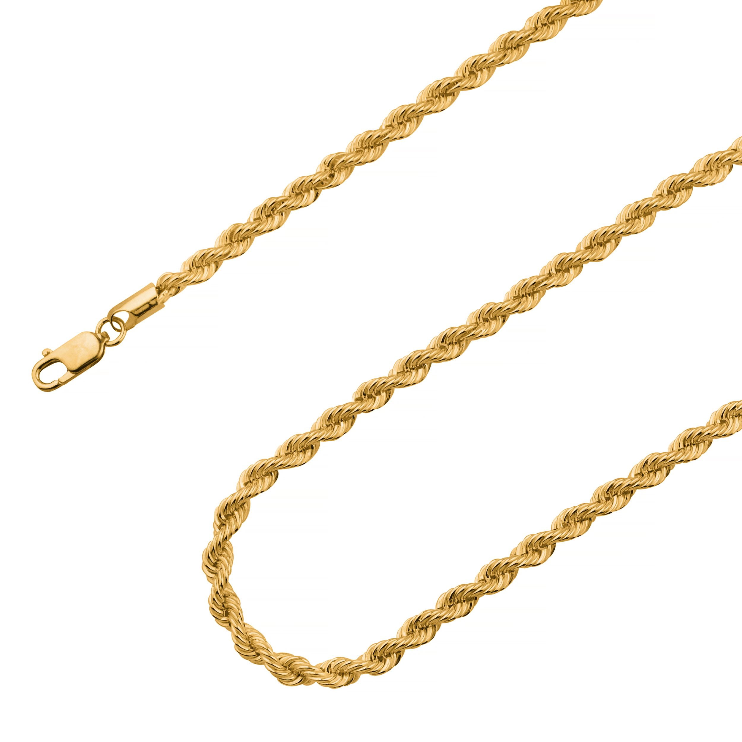 14K Yellow Gold Over 925 Sterling Silver Rope Chain Necklace 3.2mm 4mm ...
