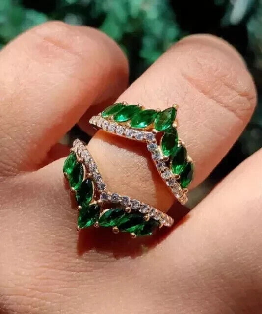 14K Yellow Gold Plated 2Ct Marquise Cut Lab Created Emerald Enhancer ...