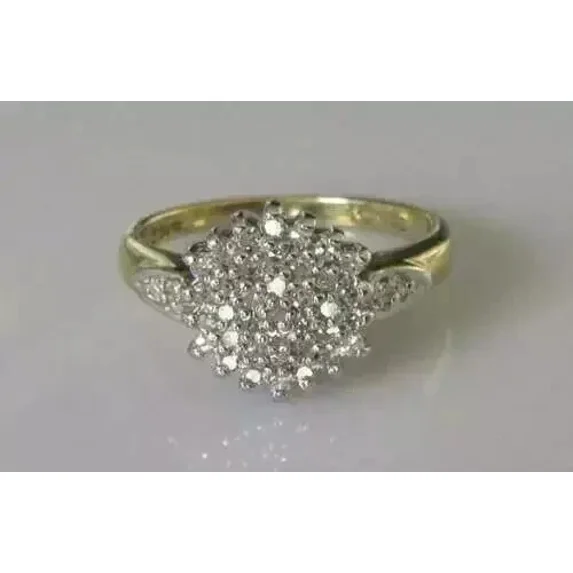 14K Yellow Gold Plated 2Ct Round Cut Simulated Diamond Cluster Women ...