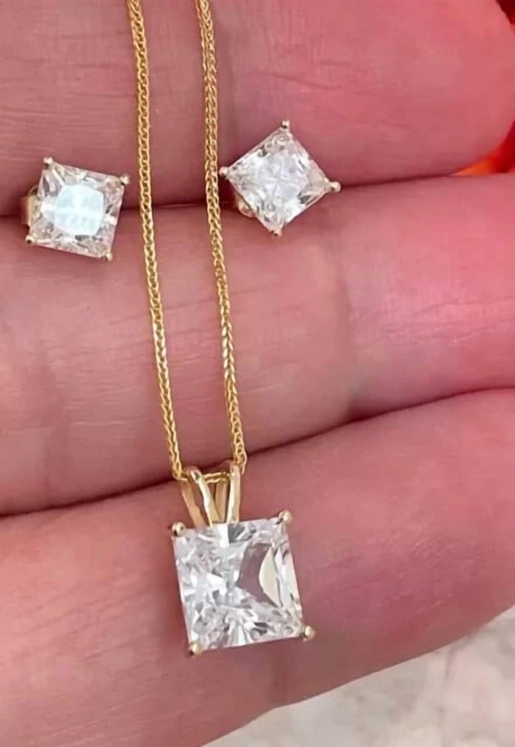 14K Yellow Gold Plated 2Ct Simulated Diamond Princess Cut Women's ...