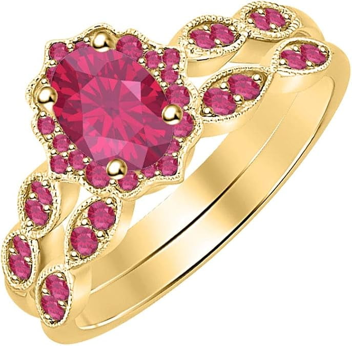 14K Yellow Gold-Plated 925 Sterling Silver Oval Shape Ruby Vintage ...