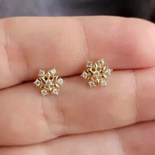 14K Yellow Gold Plated Tiny Tree Stud Earrings 0.25 Ct Round Cut ...