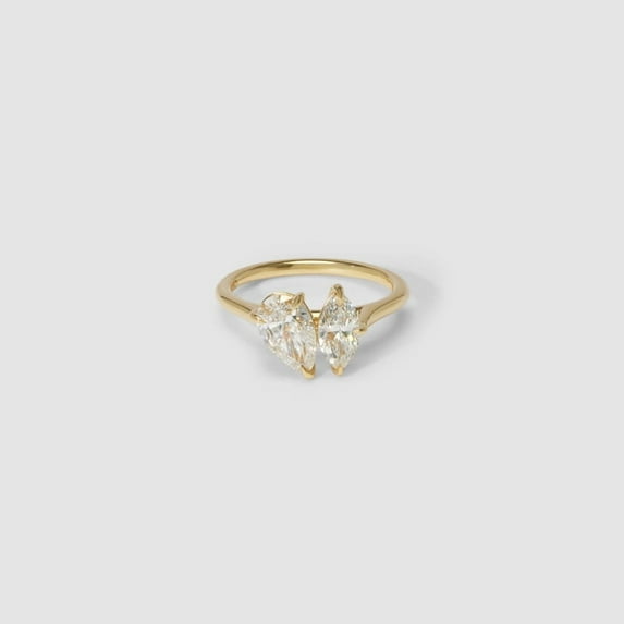 14K Yellow Gold Plated Toi et Moi Moissanite Ring Pear and Marquise Cut ...