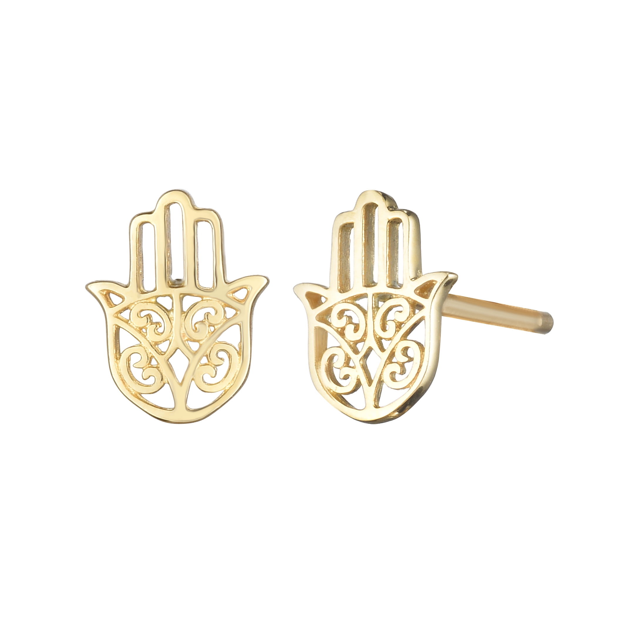 14K Yellow Gold Polish Hamsa Studs With Earring Backs - Walmart.com
