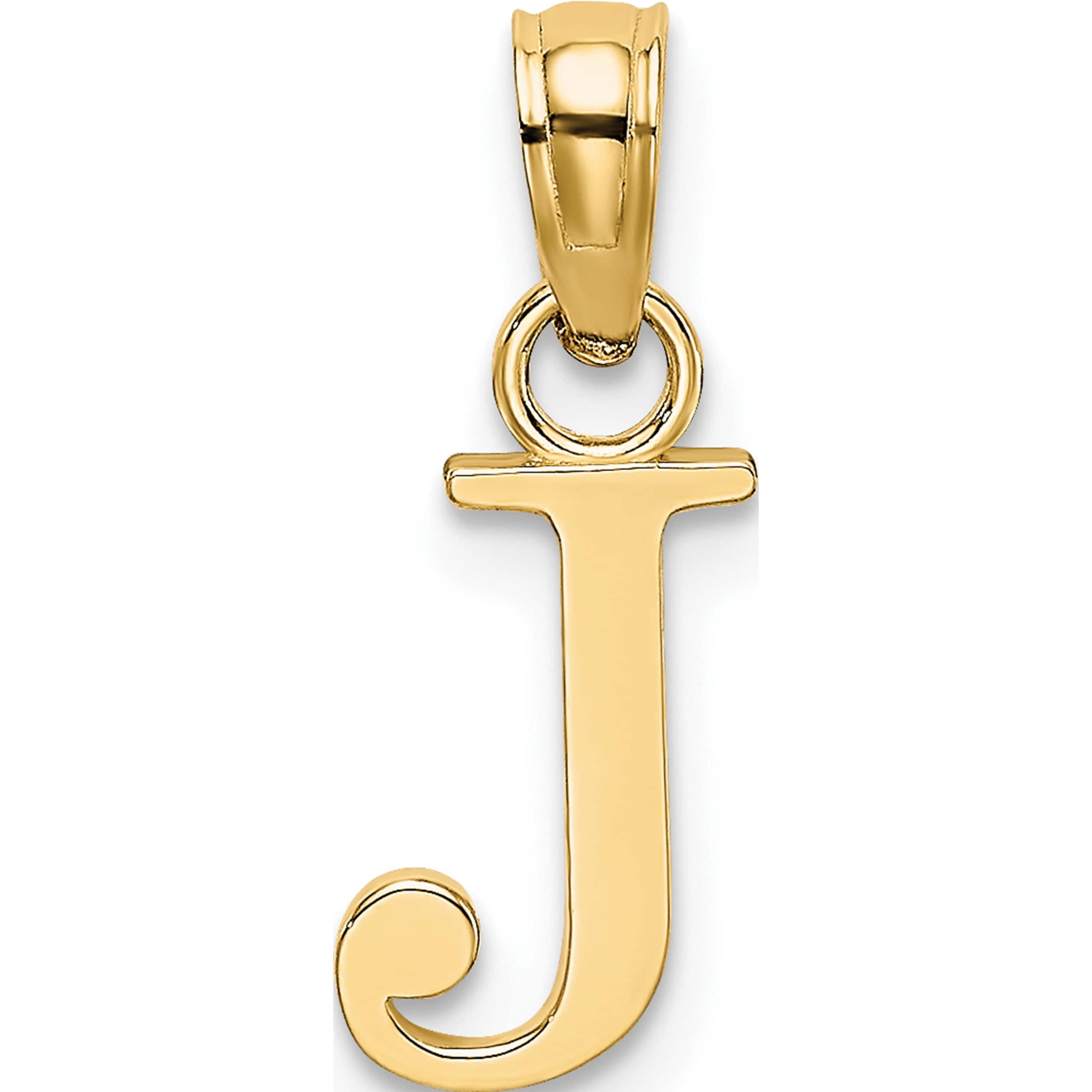14K Real Solid Yellow Gold Polished Block Letter J Initial Pendant ...