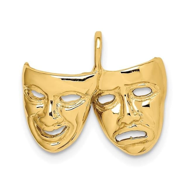 14K Yellow Gold Polished Comedy & Tragedy Theater Masks Pendant ...