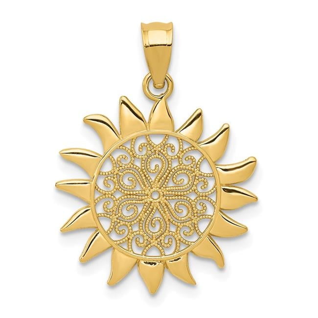 14K Yellow Gold Polished Filigree Sun Pendant - Walmart.com