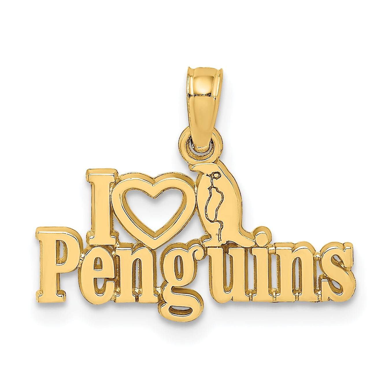 14K Yellow Gold Polished Finish I HEART PENGUINS Talking Penguin Charm ...