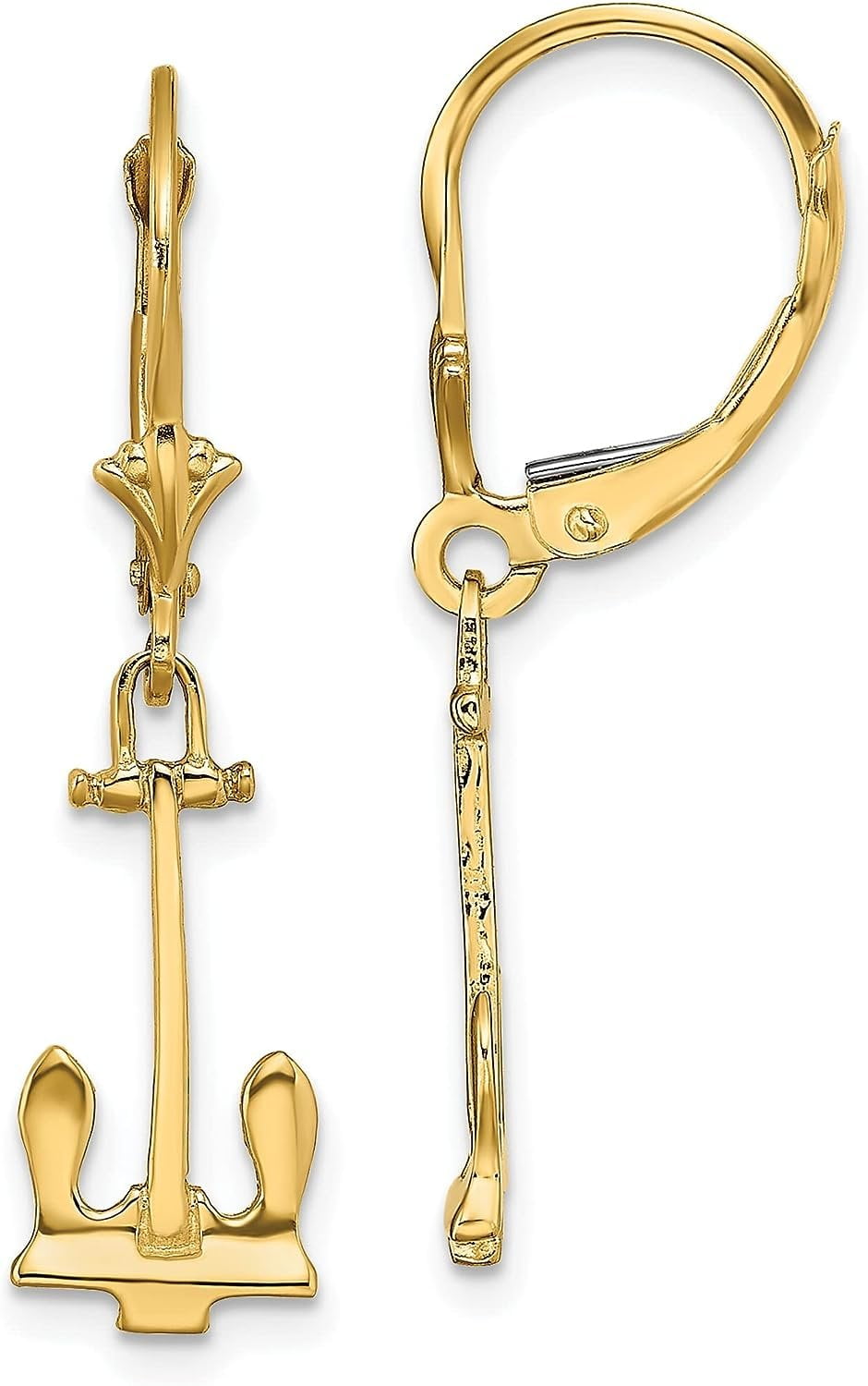 14K Yellow Gold Polished Navy Anchor Leverback Earrings - 32mm ...