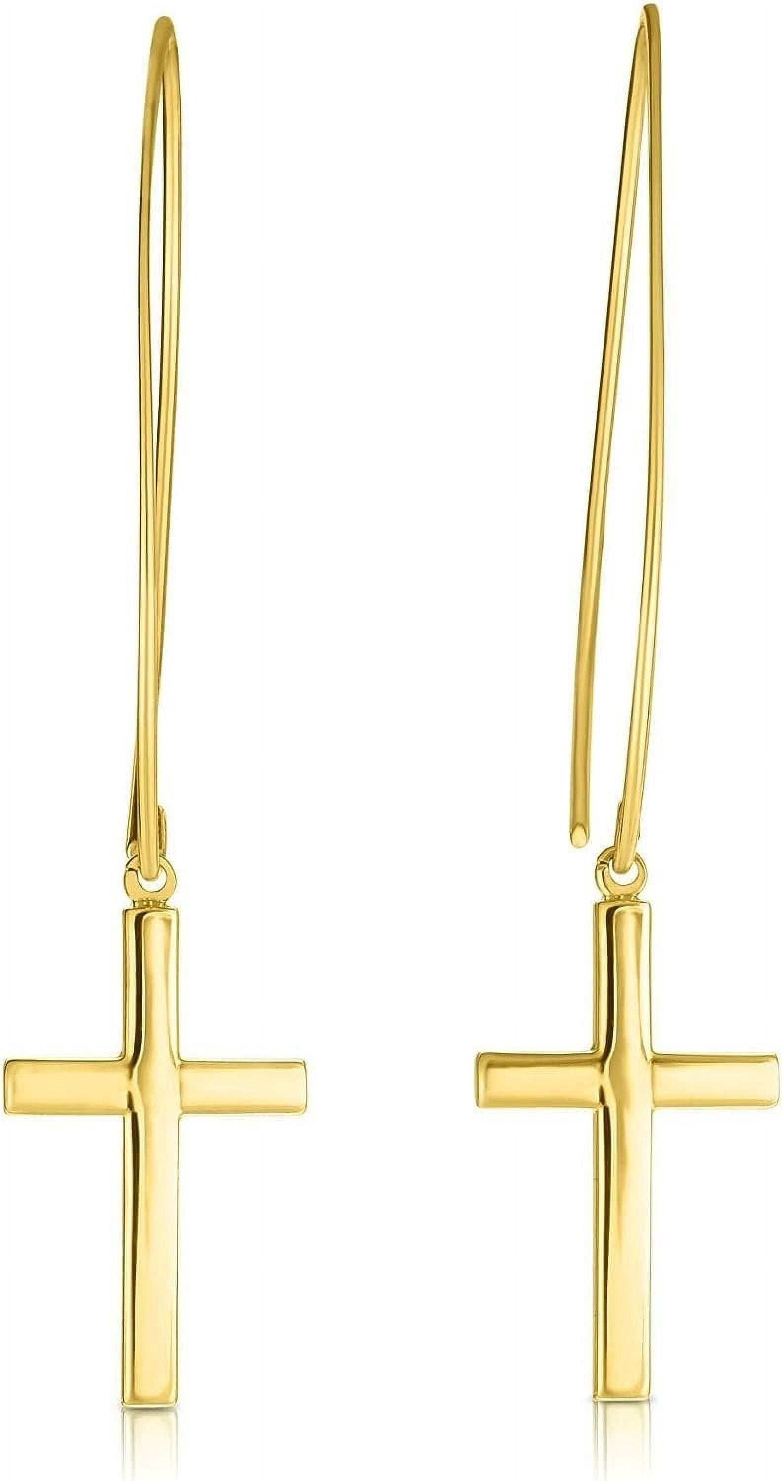 14K Yellow Gold Polished Small Cross Threader Drop Earring - Walmart.com