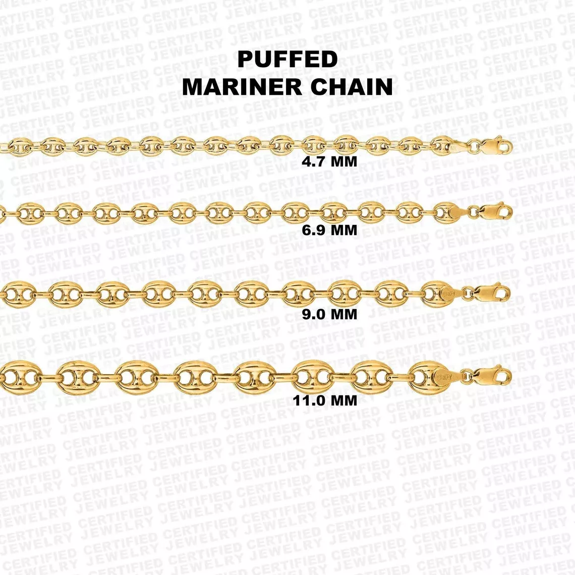 14K Yellow Gold Puffed Mariner Chain Necklace, 18" To 24" Inch, 4.7mm ...