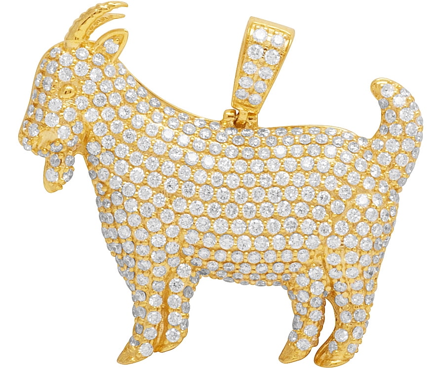 14K Yellow Gold Real Diamond Goat Capricorn Pendant 3.5 CT 1.2 ...