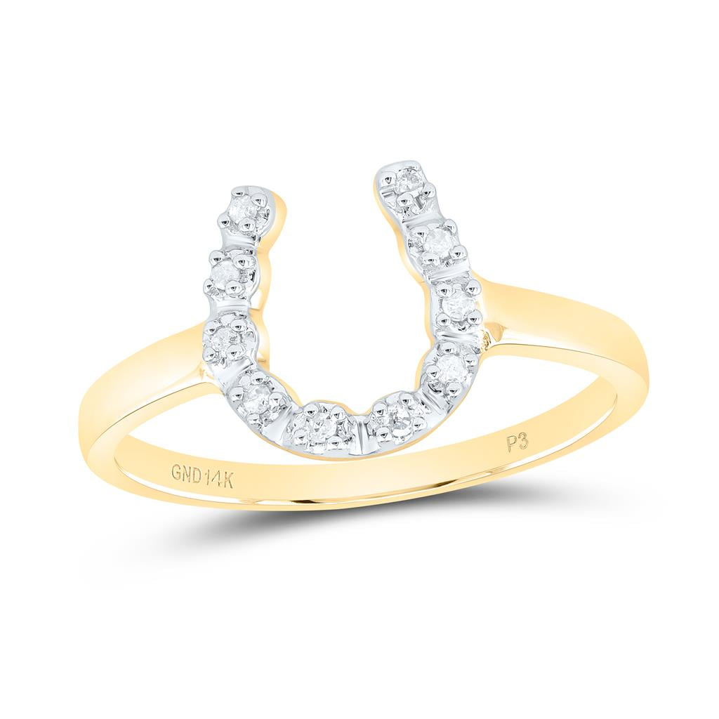 14K Yellow Gold Real Round Diamond Womens Good Luck Horseshoe Lucky ...