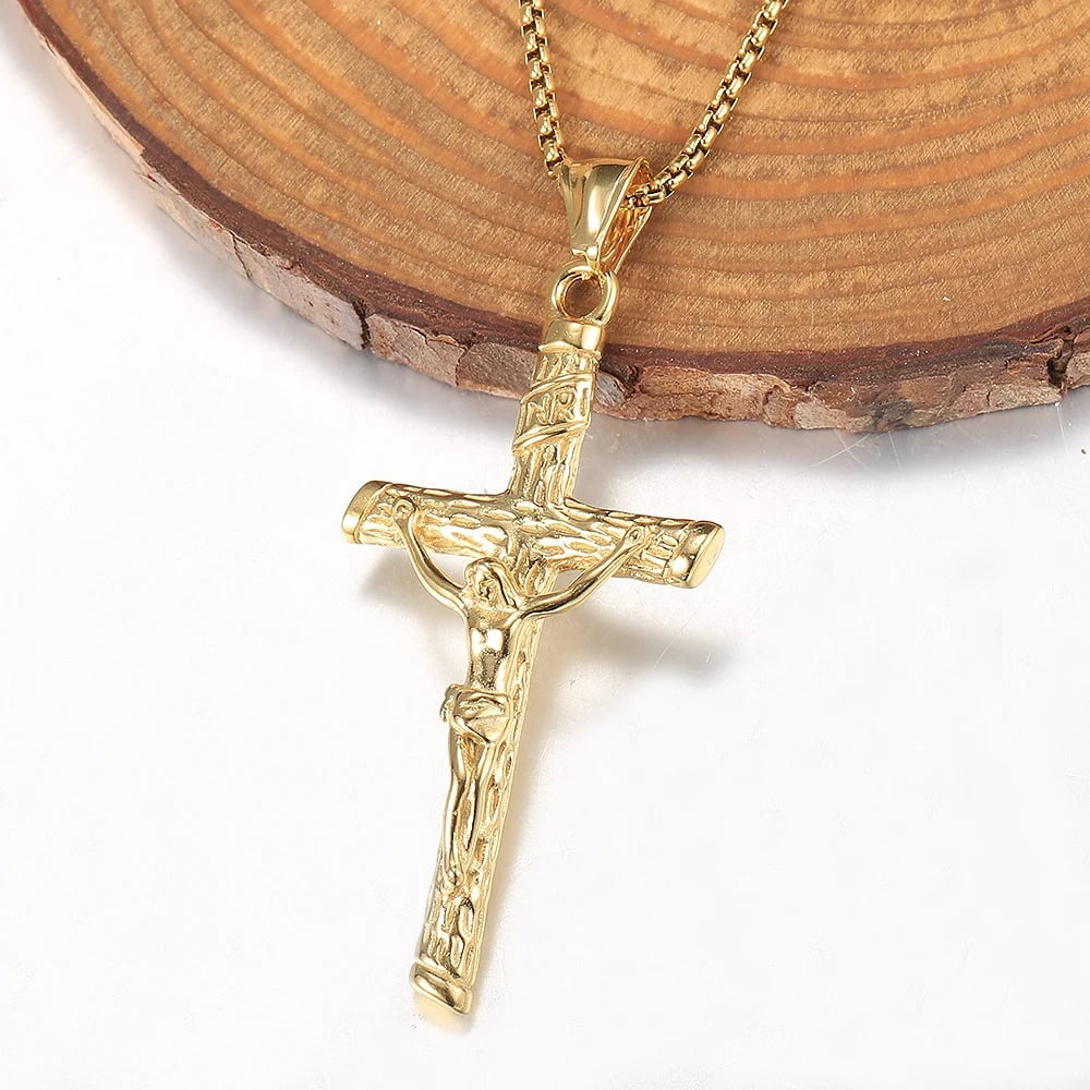 14K Yellow Gold Religious Crucifix Jesus Cross Necklace Pendant Gold ...