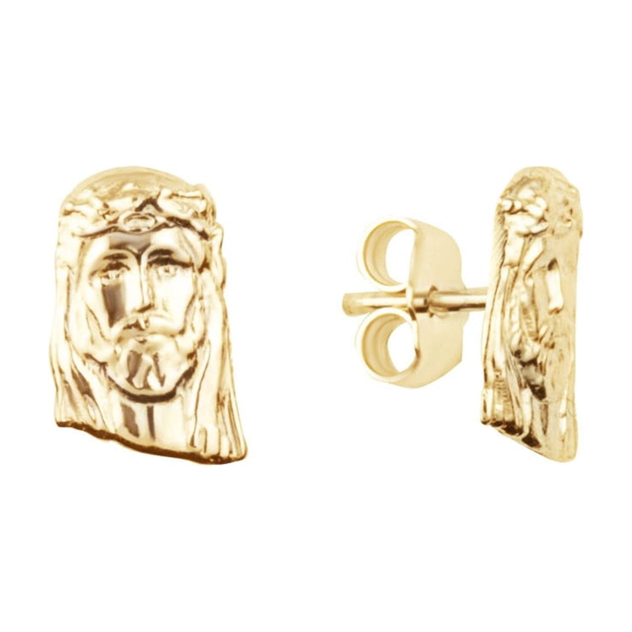 14K Yellow Gold Religious Jesus Christ Face Stud Earrings - Walmart.com