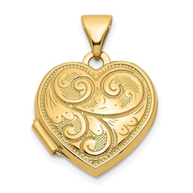 14K Yellow Gold Reversible Swirl Design 15 mm Heart Locket Pendant
