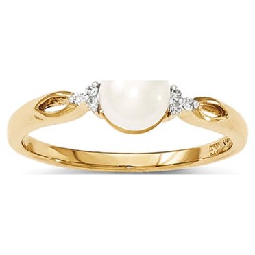 14K Yellow Gold Ring Band Pearl Diamond Round Freshwater, Size 9 ...