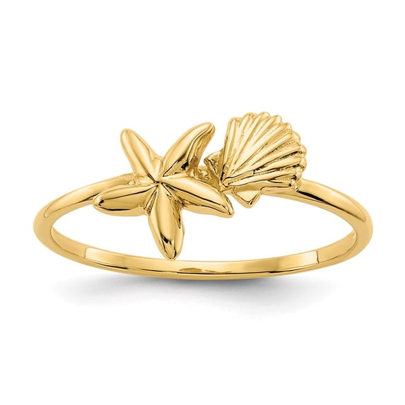 14K Yellow Gold Ring Band Themed Polished Shell & Starfish - Walmart.com