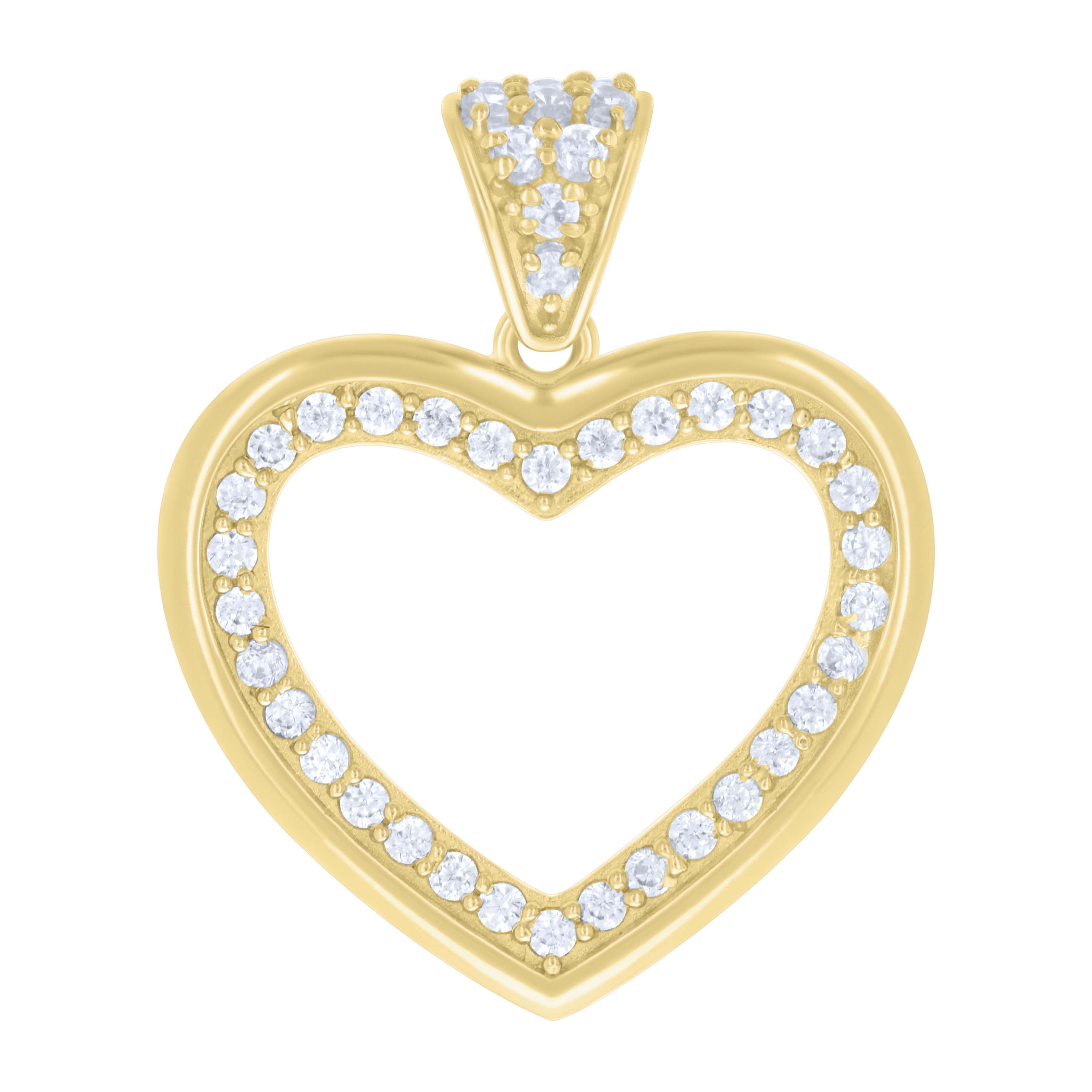 14K Yellow Gold Round CZ Women's 0.95" Love Charm Halo Open Heart Frame Pendant - Walmart.com