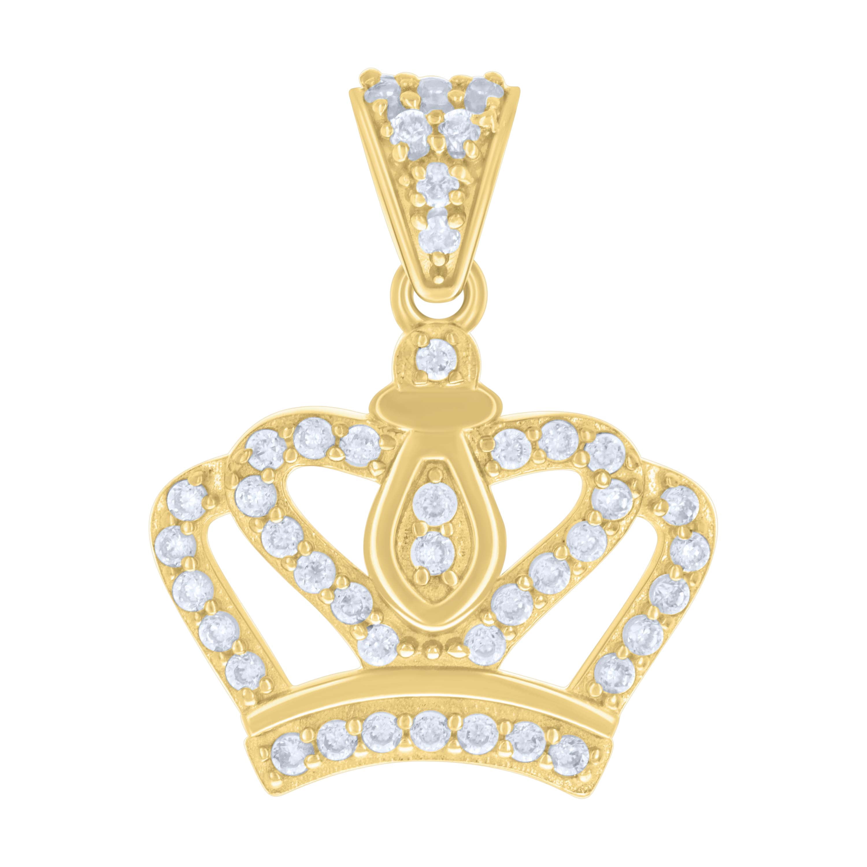 14K Yellow Gold Round CZ Womens 0.85" Iced Out Royal Charm Queen's ...