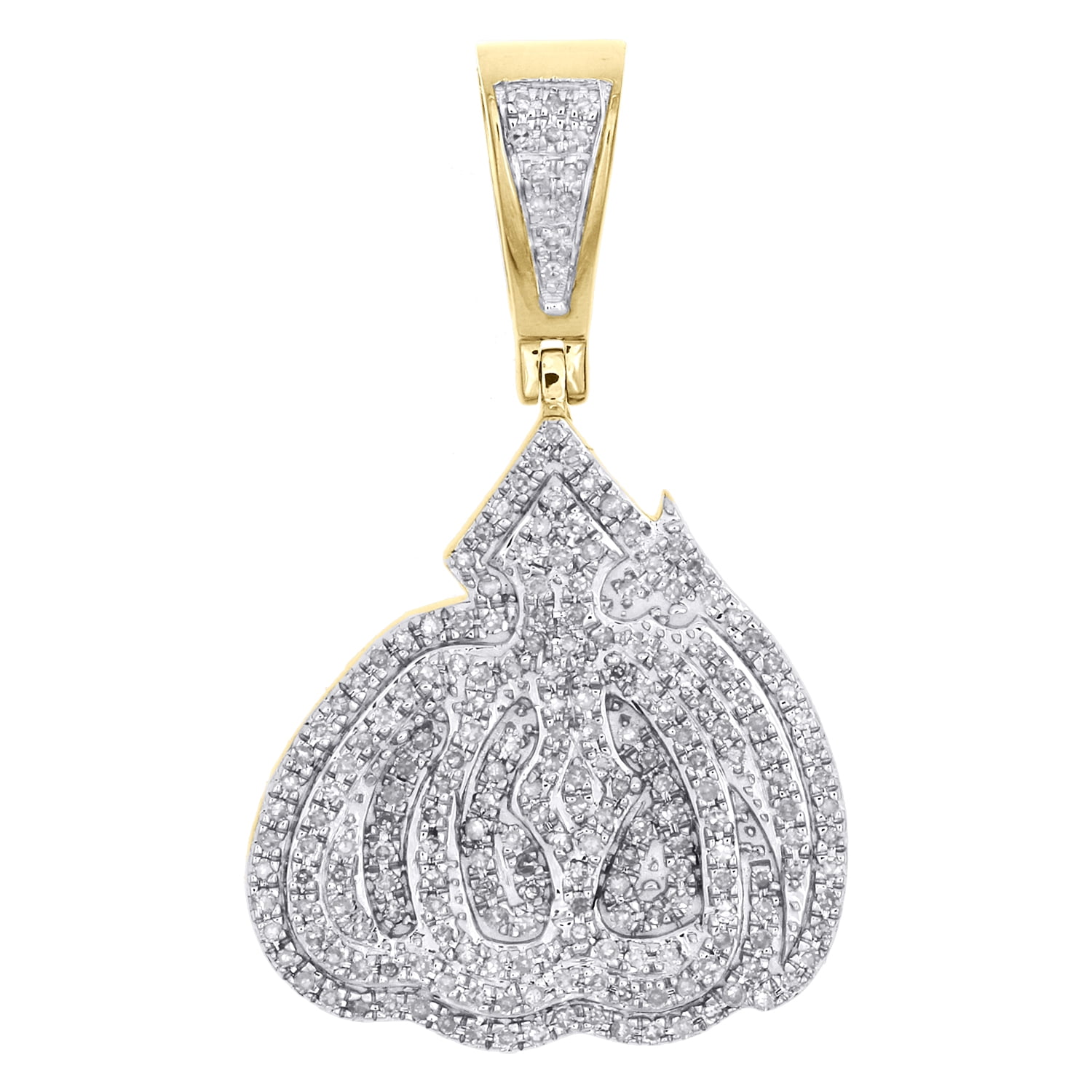14K Yellow Gold Round Diamond Allah Islam Arabic Pendant 1.45" Pave ...