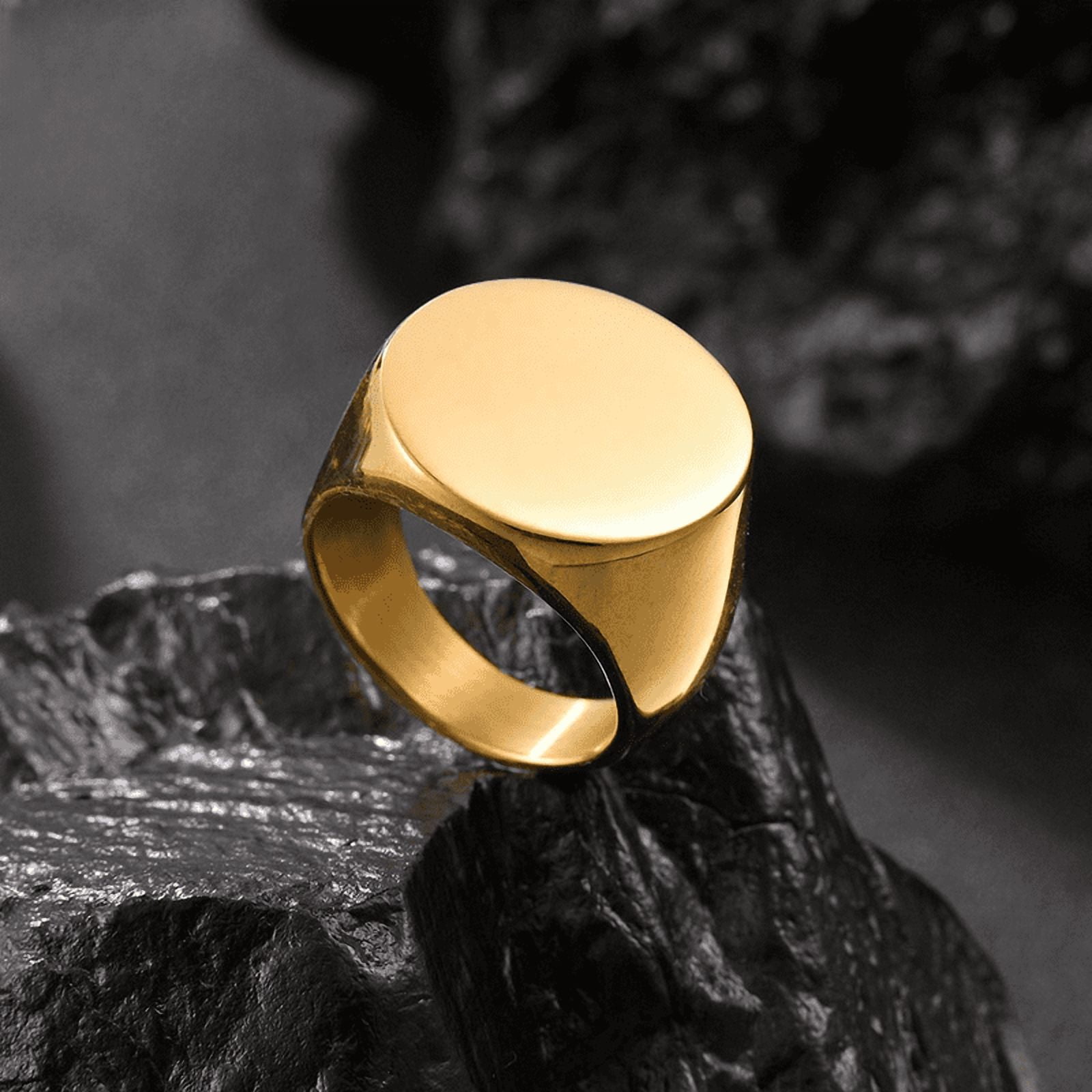 14K Yellow Gold Round Signet Ring For Men New Simple Male Finger ...