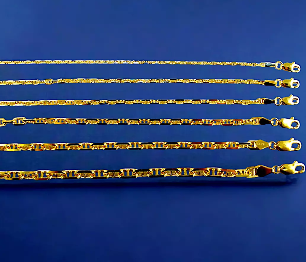 14K Yellow Gold SOLID Anchor Mariner Chain Bracelet Link Real Men Women ...