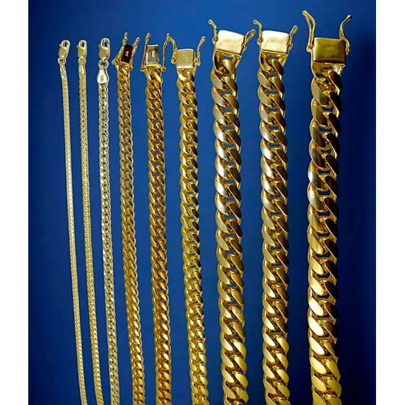 14K Yellow Gold SOLID Miami Cuban Chain Bracelet Necklace Men Women ...