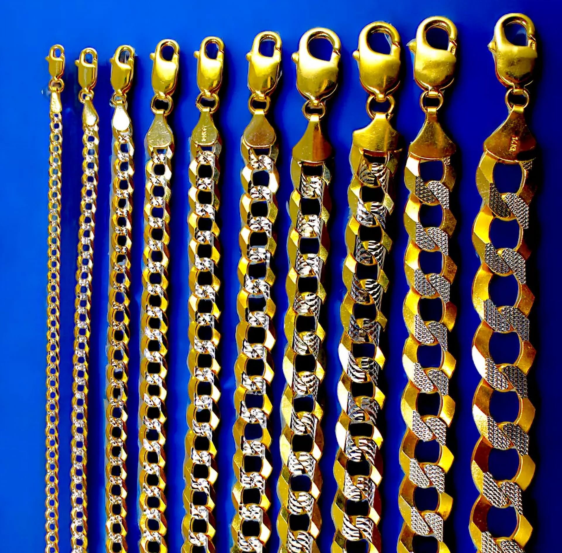 14K Yellow Gold SOLID Pave Cuban Curb Chain Necklace Link Diamond Cut ...